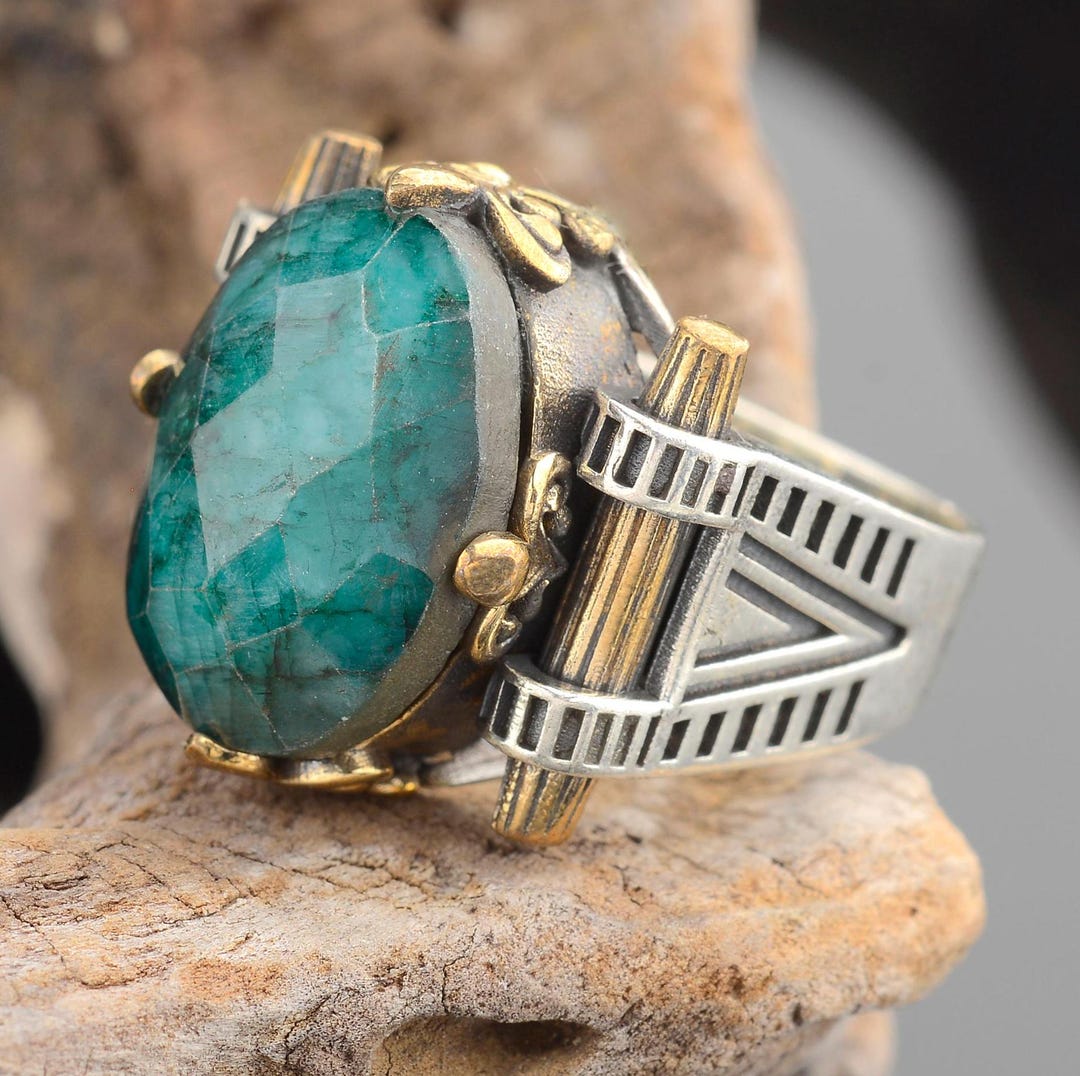 925K Silver Paraiba Green Stone Men's Ring, Handmade Statement Ring ...