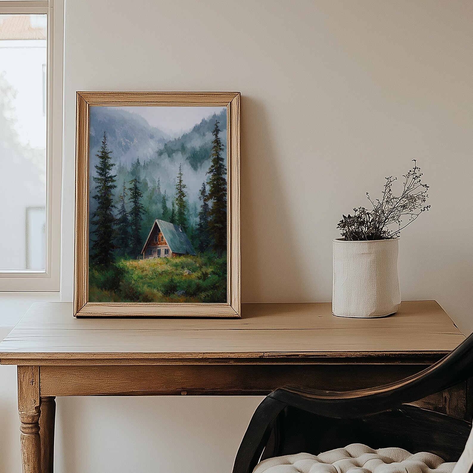A-frame Cabin Art Print: Rustic Mountain Landscape (digital Download ...