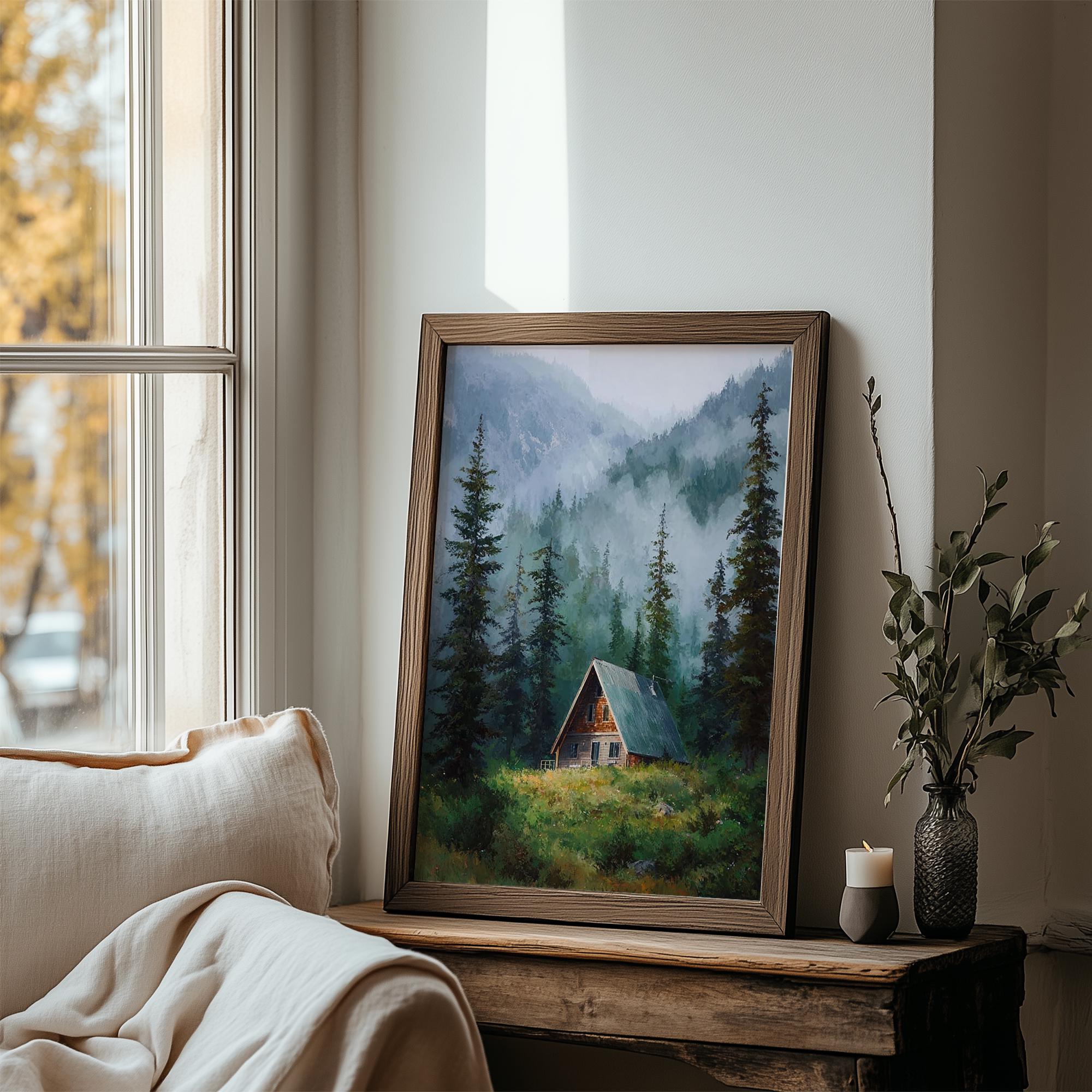 A-frame Cabin Art Print: Rustic Mountain Landscape (digital Download ...