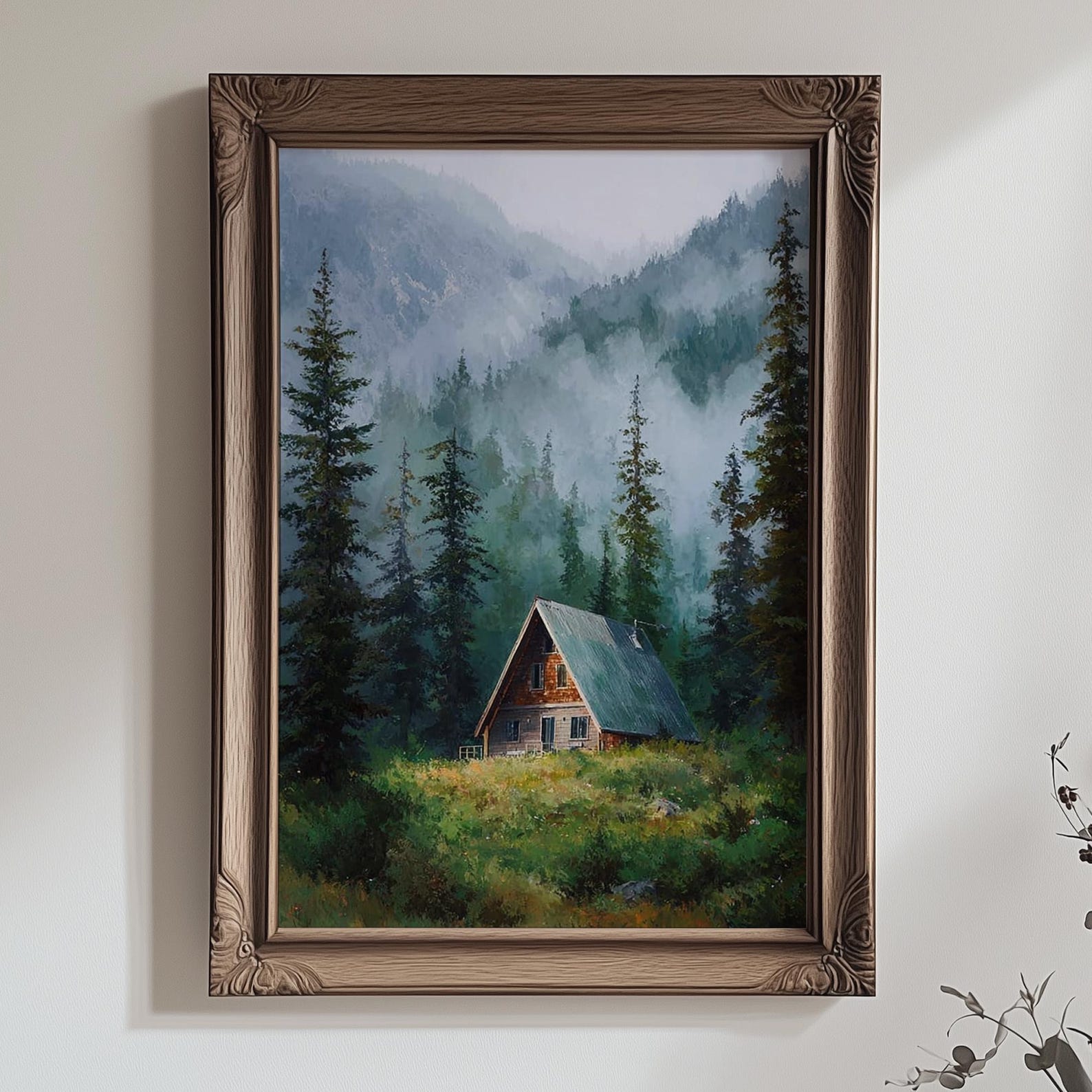 A-frame Cabin Art Print: Rustic Mountain Landscape (digital Download ...