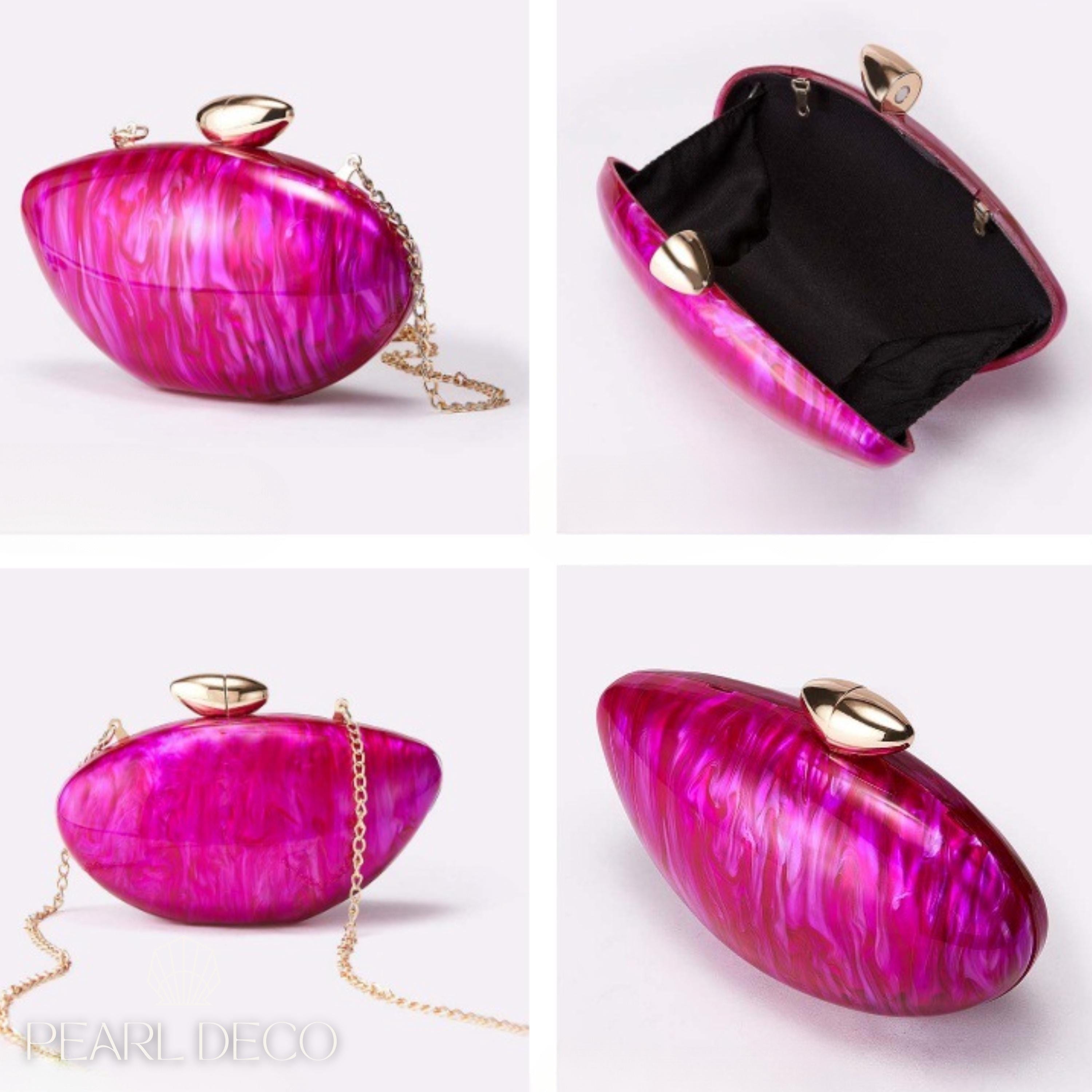 Fuchsia Pink Resin Clutch: Sculptural Marbled Evening Bag - Etsy