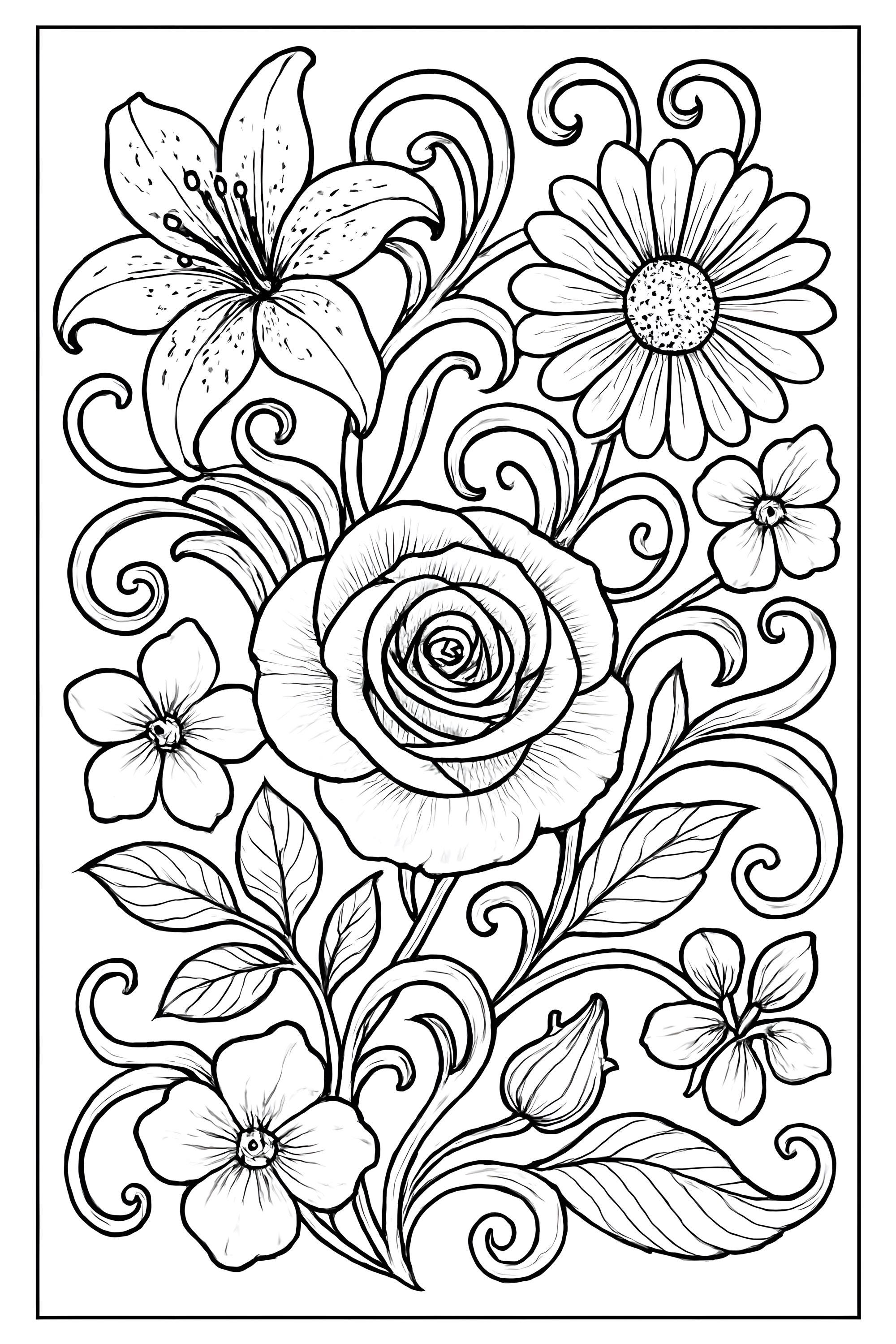 100 Coloring Pages PDF – Adult Flowers, Mandalas, Fantasy, Whimsical ...