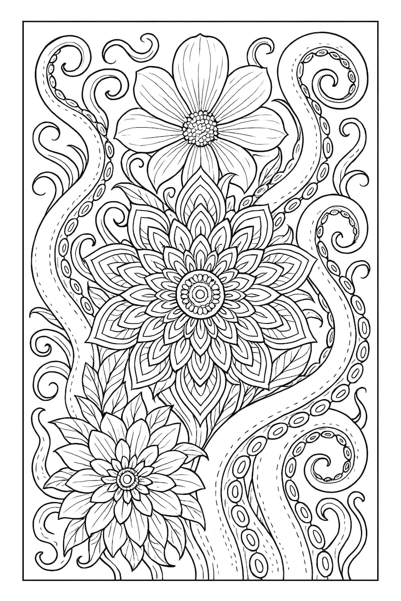 100 Coloring Pages PDF – Adult Flowers, Mandalas, Fantasy, Whimsical ...