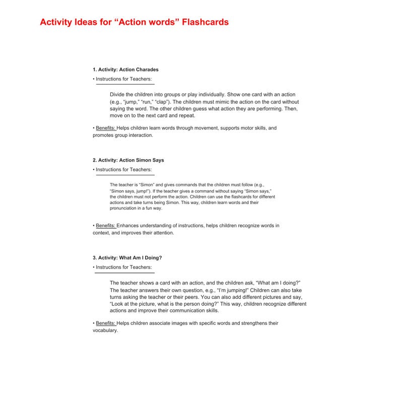 Interactive Action Verbs Flashcards & Matching Game, Activity Book for ...