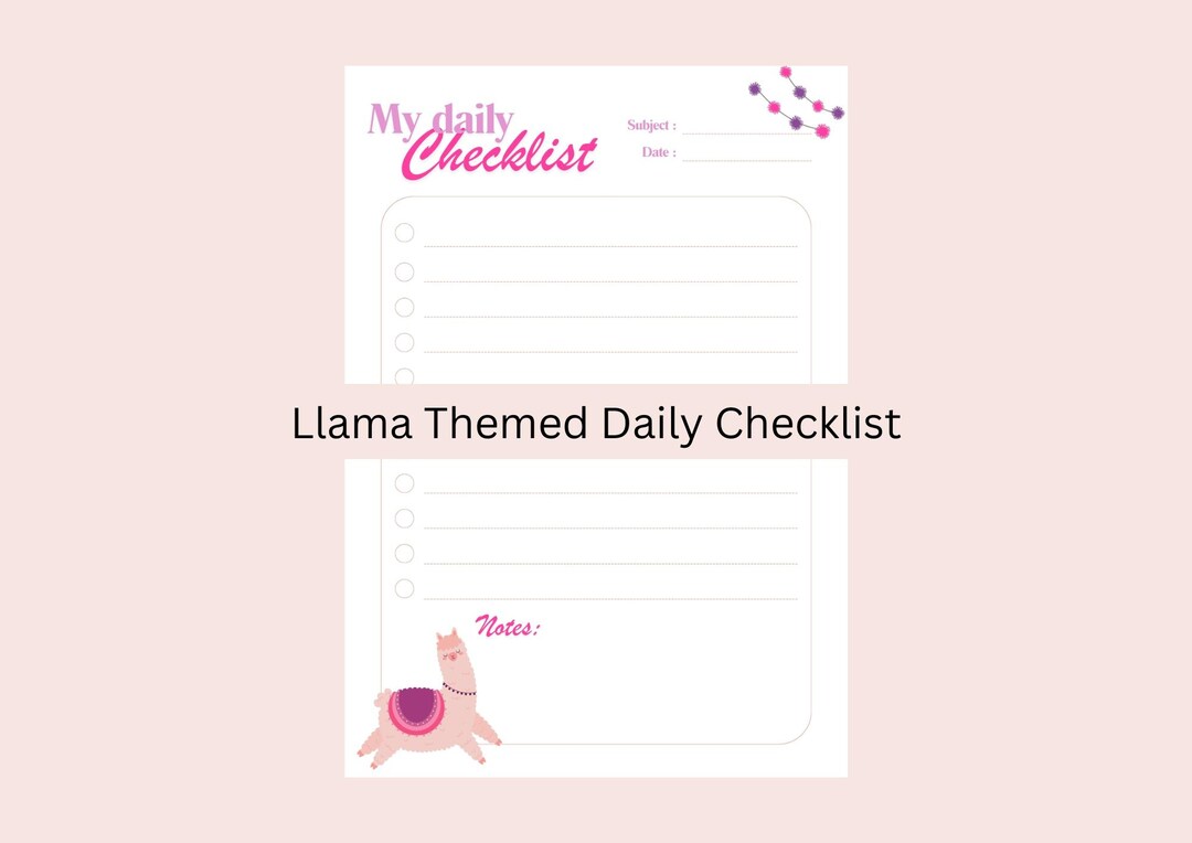 Cute Llama Daily Checklist to Do List - Printable Template PDF - Etsy