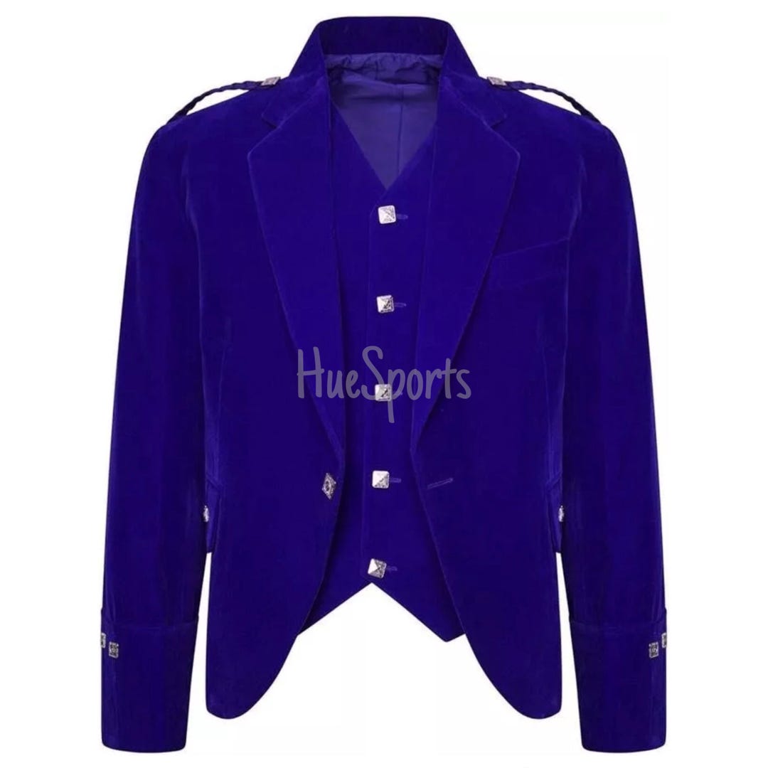 Men’s Royal Blue Velvet Prince Charlie Jacket & Waistcoat Set ...