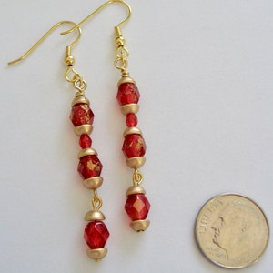 Ruby Red and Gold Long Dangle Earrings - Etsy