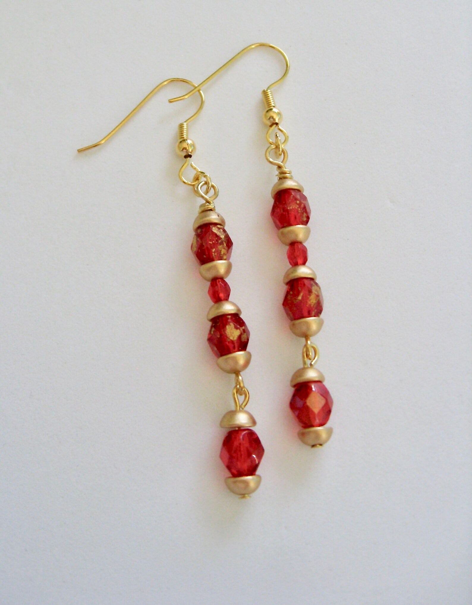Ruby Red and Gold Long Dangle Earrings - Etsy