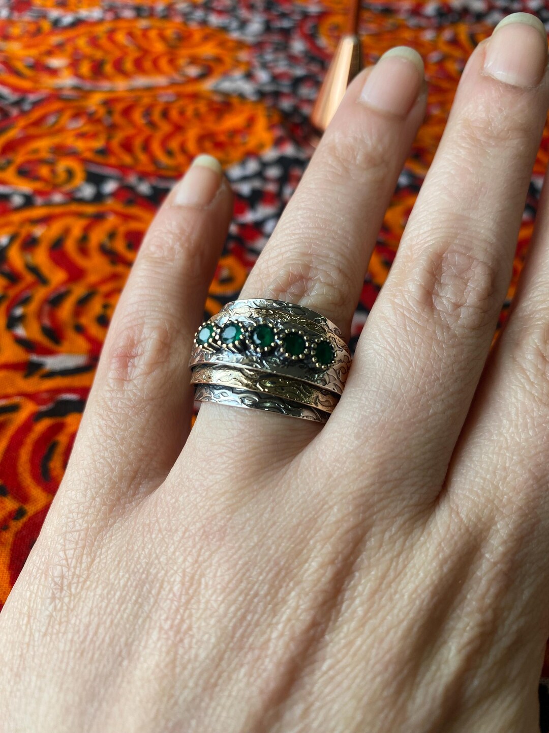Turkish Sterling Silver Emerald Ring: Handmade Ottoman Stacking Band - Etsy