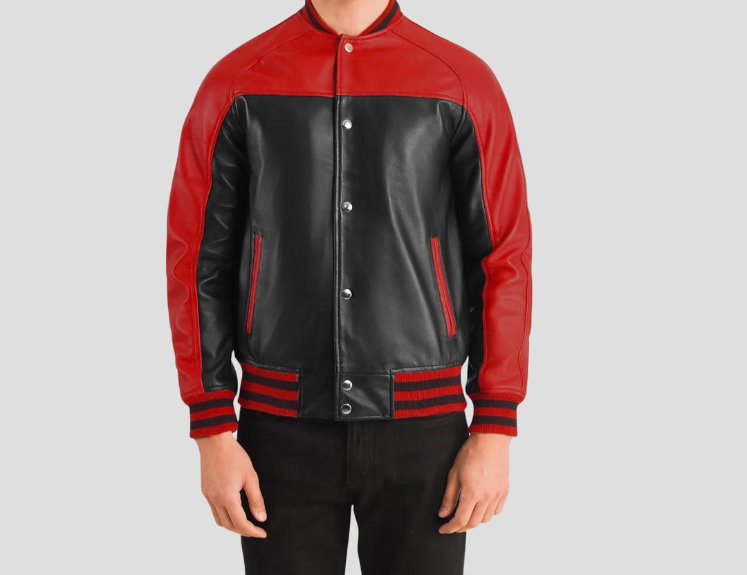 Terrance Black & Red Leather Varsity Jacket - Etsy