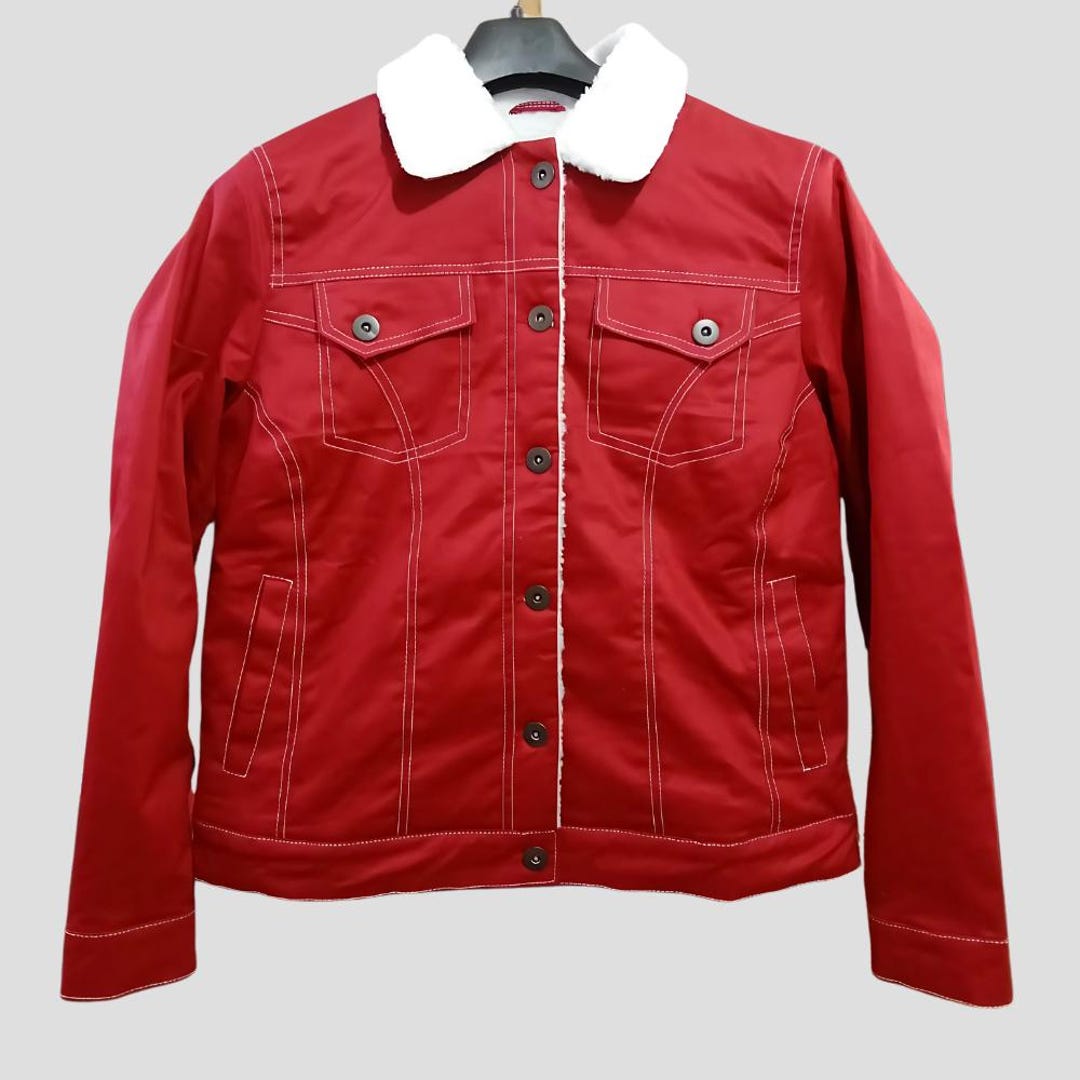 Women's Red Sherpa Jacket, Red Corduroy Jacket With Sherpa Lining - Etsy