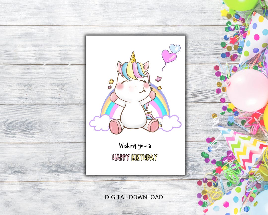 Printable Unicorn Birthday Card / Greeting Card / Cute Unicorn Card ...