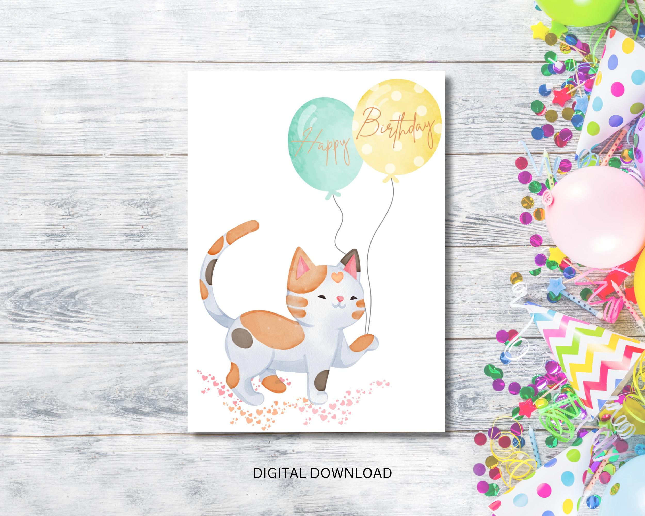 Printable Cat Birthday Card / Cat Birthday Card / Cute Cat Card / Print ...