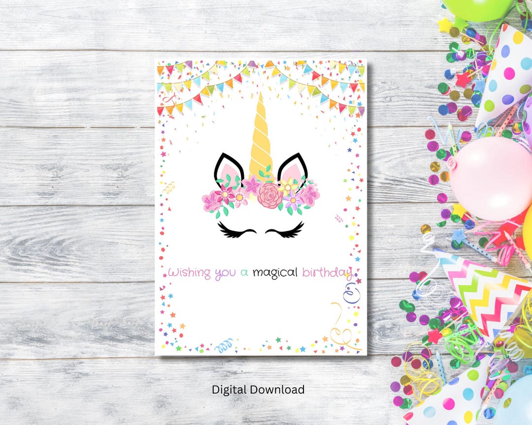 Printable Unicorn Birthday Card - Instant Download, Greeting Card for ...