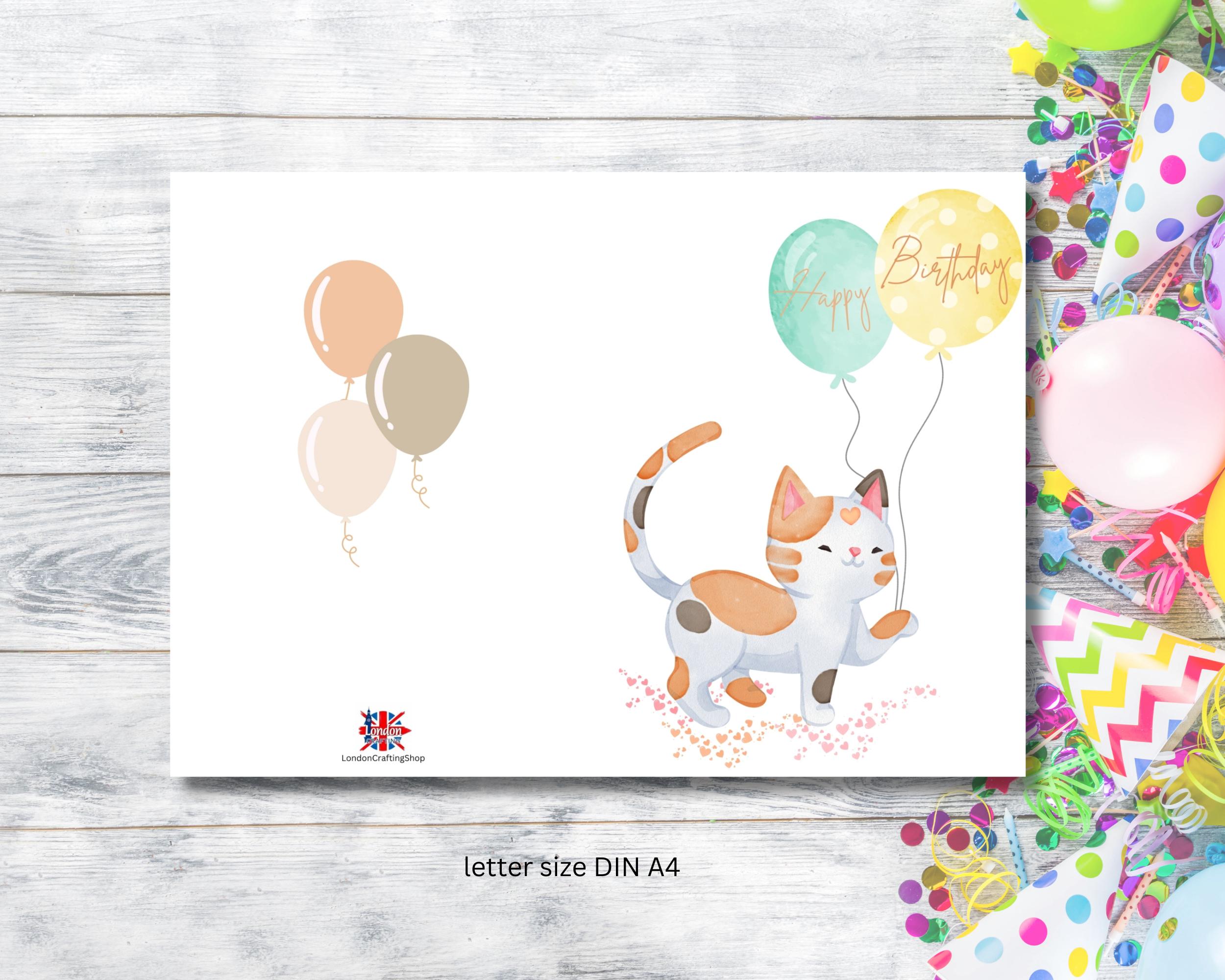 Printable Cat Birthday Card / Cat Birthday Card / Cute Cat Card / Print ...