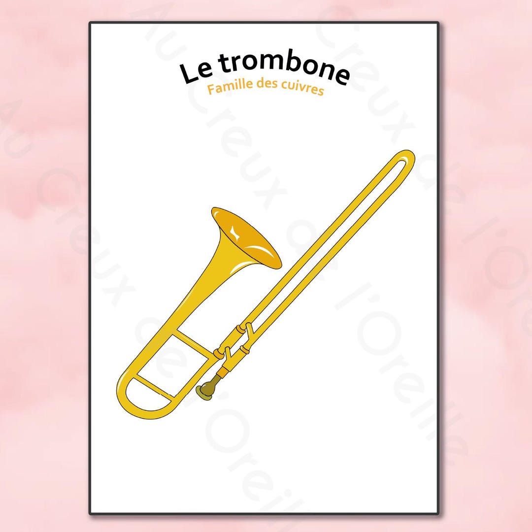 Trombone Colored Sheet | Printable PDF | JPG | PNG | Musical Instrument ...