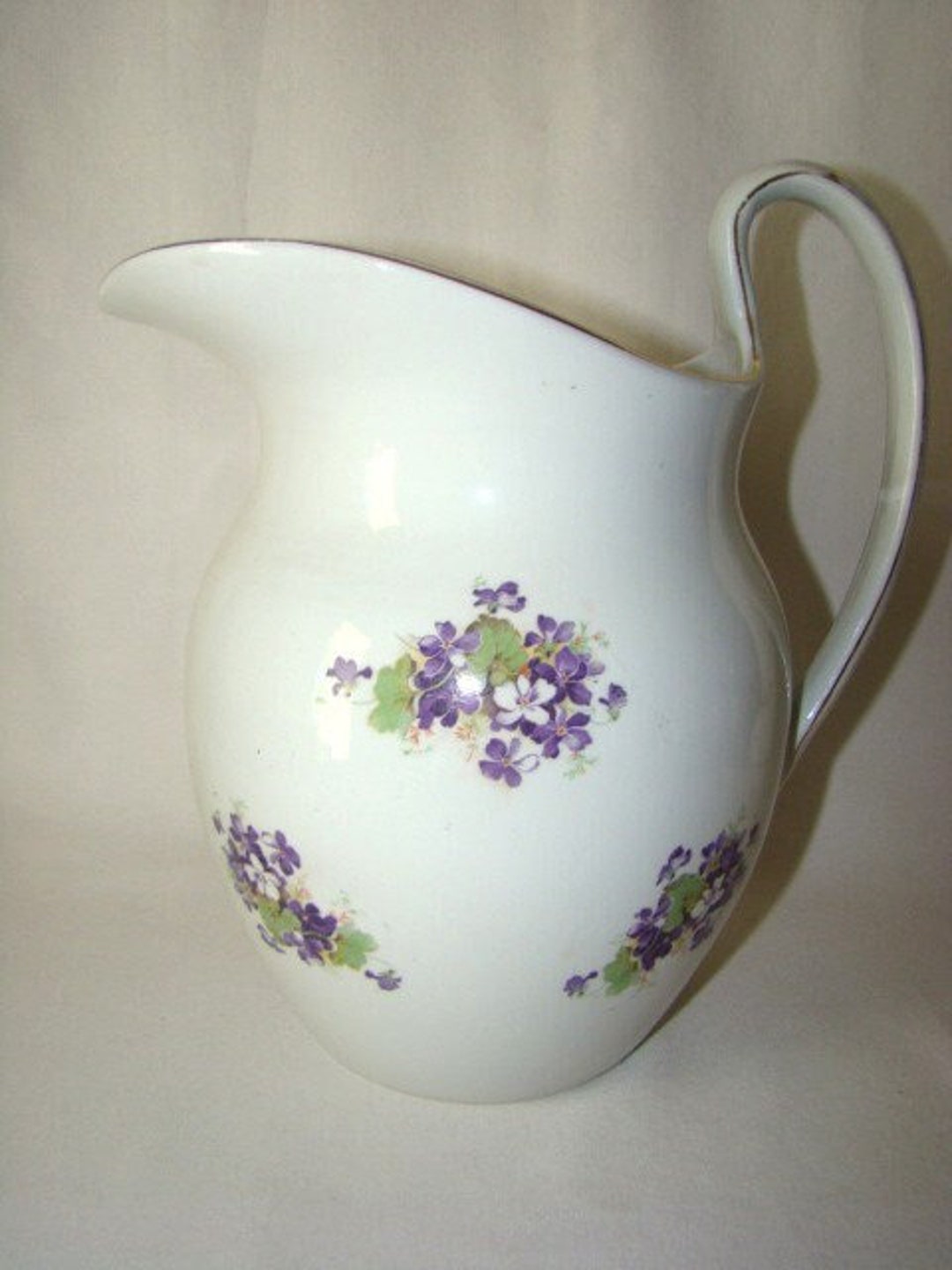 Large Antique 11 White IRONSTONE Water Pitcher, Purple Violets ...
