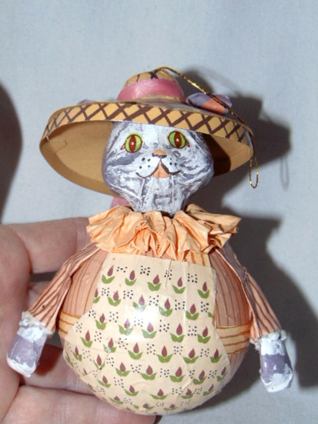 CHRISTMAS Louis Nichole Paper Mache Lady Cat in Hat Ornament 1983 KURT ...