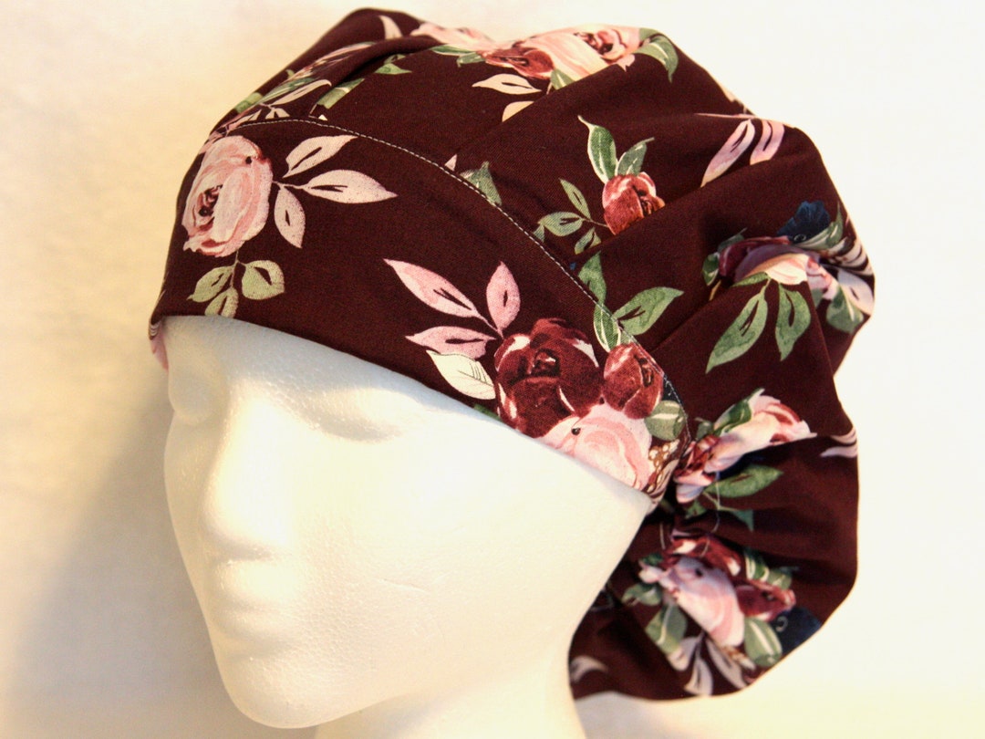 Maroon Bouffant Cap, Ties Into Ponytail Scrub Hat, Burgundy Scrub Cap ...