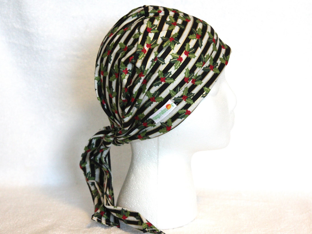 Holly Scrub Hat, Holly Scrub Cap, Holiday Season, Stripes, Christmas ...