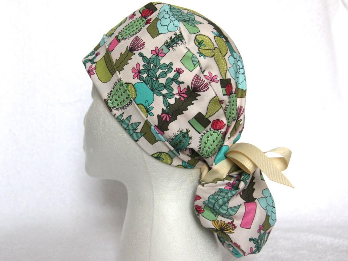 Surgical Ponytail Scrub Cap Cactus Pony Tail Scrub Cap - Etsy