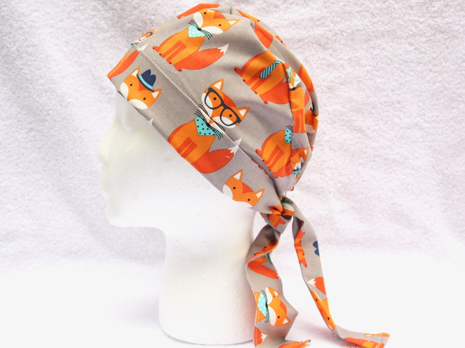 Scrub Hats for Women, Tie Back Scrub Cap, Fox, Glasses, Grey, Scrub ...