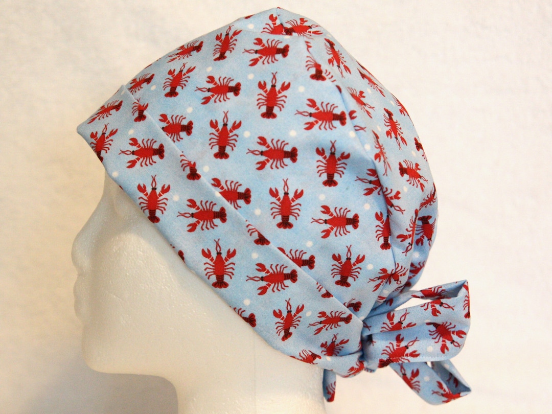Scrub Cap, Surgical Hat, Lobsters, Blue, Tie Back Scrub Hat, Scrub Hat ...