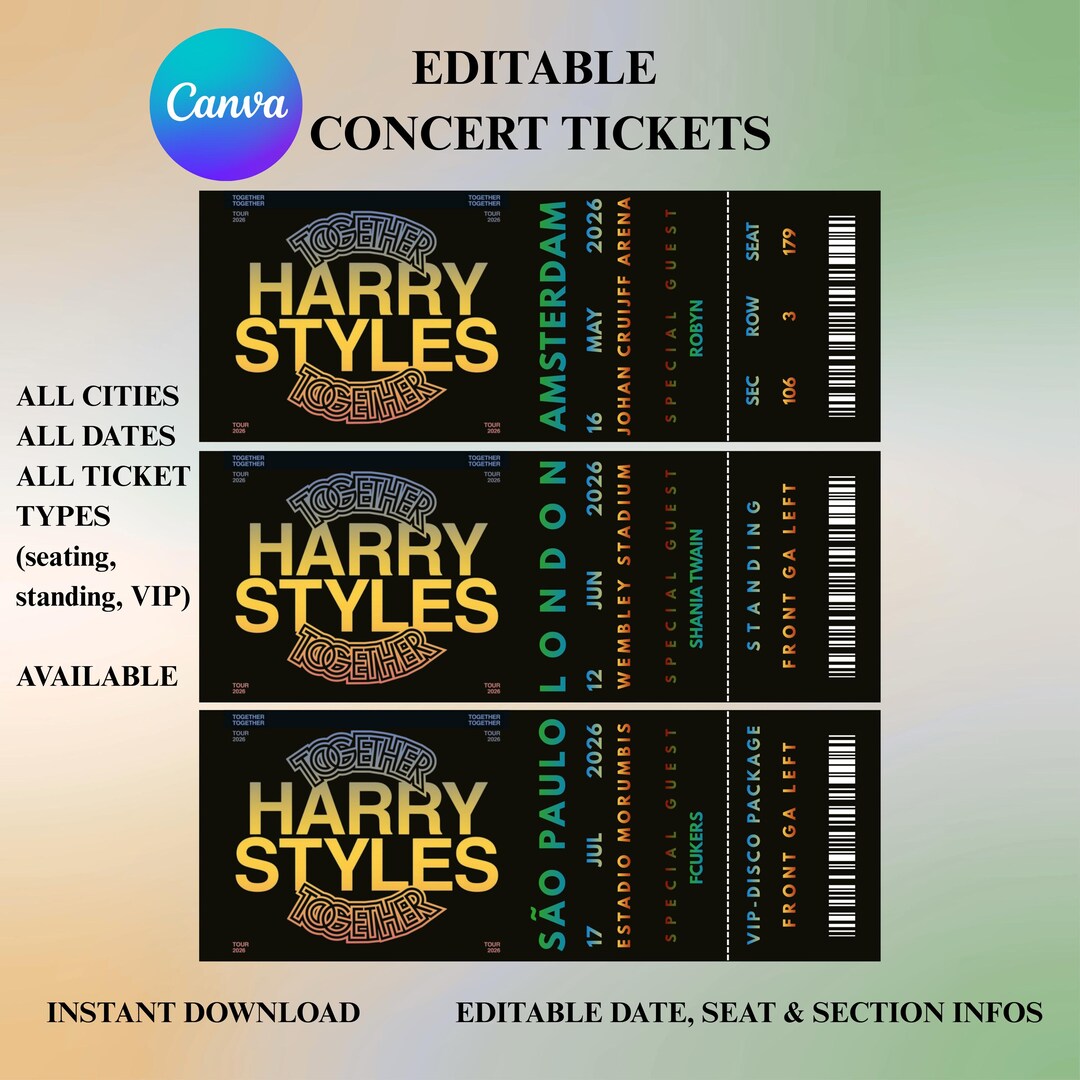 Harry Styles Together Together Tour Ticket Template | Editable Fan ...