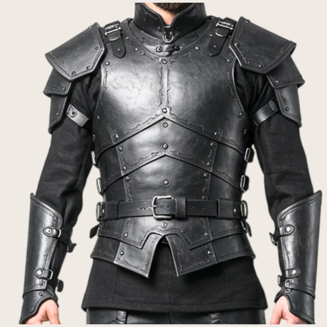 Men’s Black Leather Medieval Armor Set – Gothic Fantasy Warrior Costume ...
