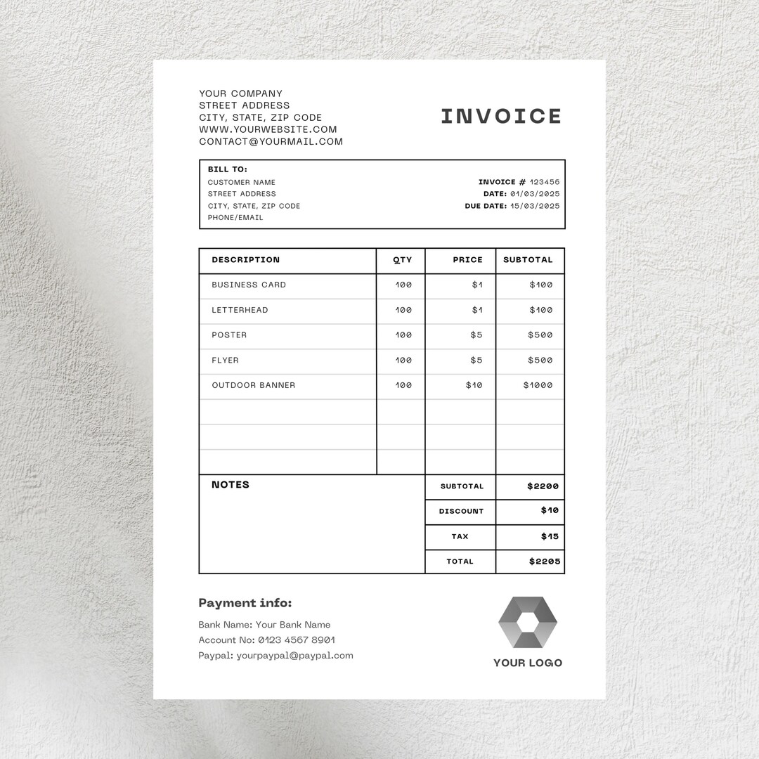 Invoice Template for Small Business, Minimalist Invoice Template Word ...