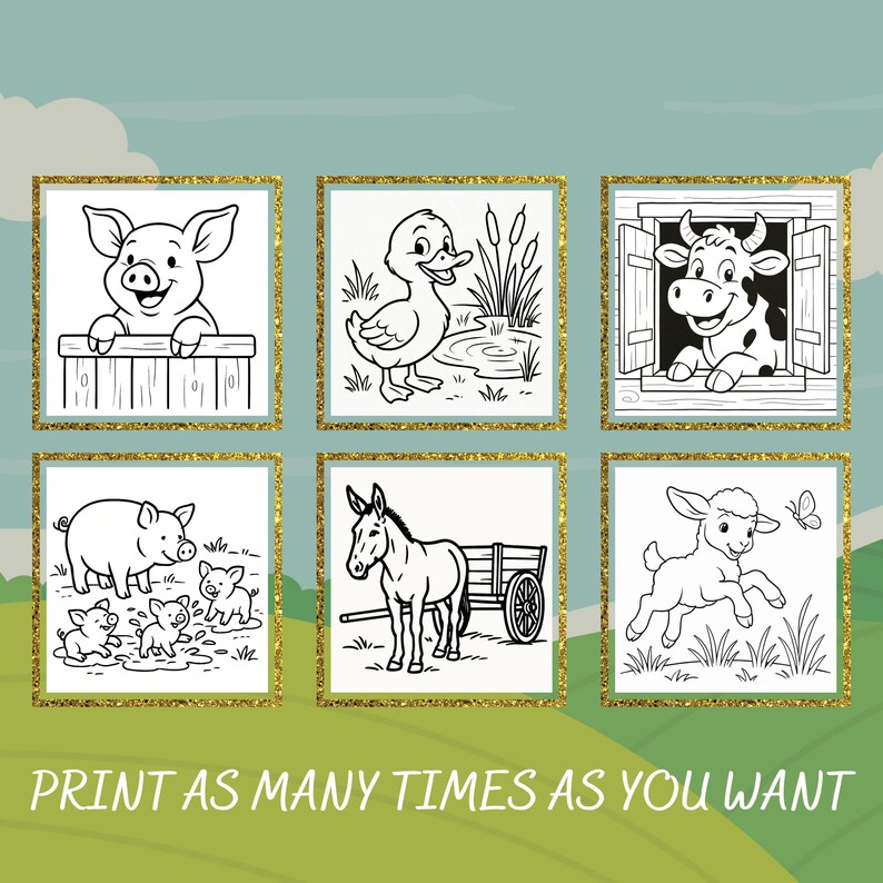 Farm Animals Coloring Pages: 50 Kids Activity Sheets (A4 PDF Digital ...