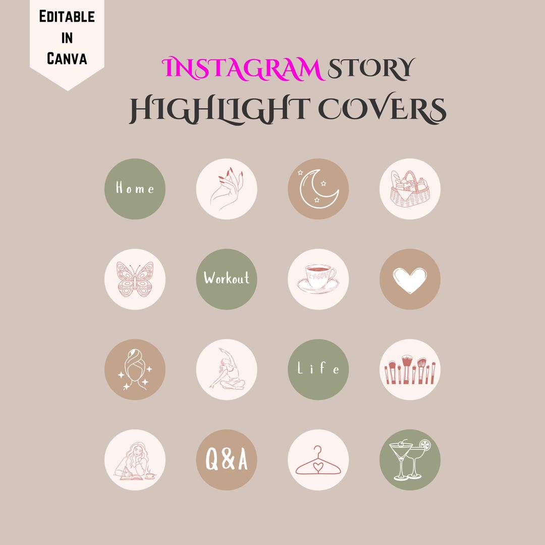 Boho Instagram Highlight Covers | Green & Brown Story Icons | Aesthetic ...