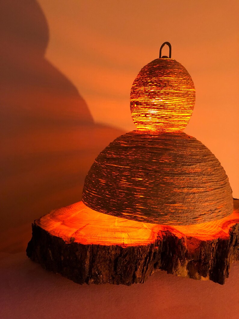 Handmade Rustic Wooden Table Lamp – Natural Wood Base Ambient Lighting ...