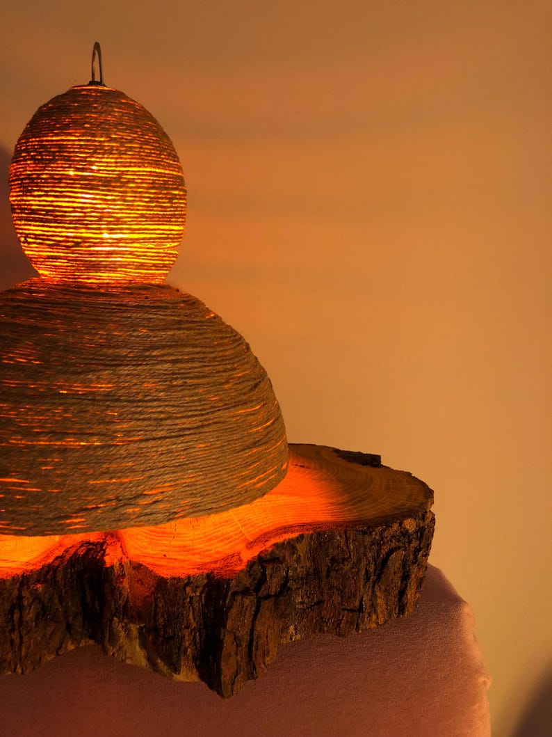 Handmade Rustic Wooden Table Lamp – Natural Wood Base Ambient Lighting ...