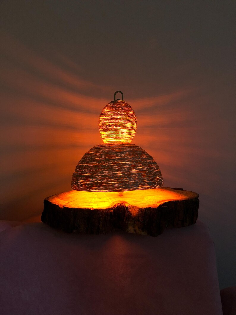 Handmade Rustic Wooden Table Lamp – Natural Wood Base Ambient Lighting ...
