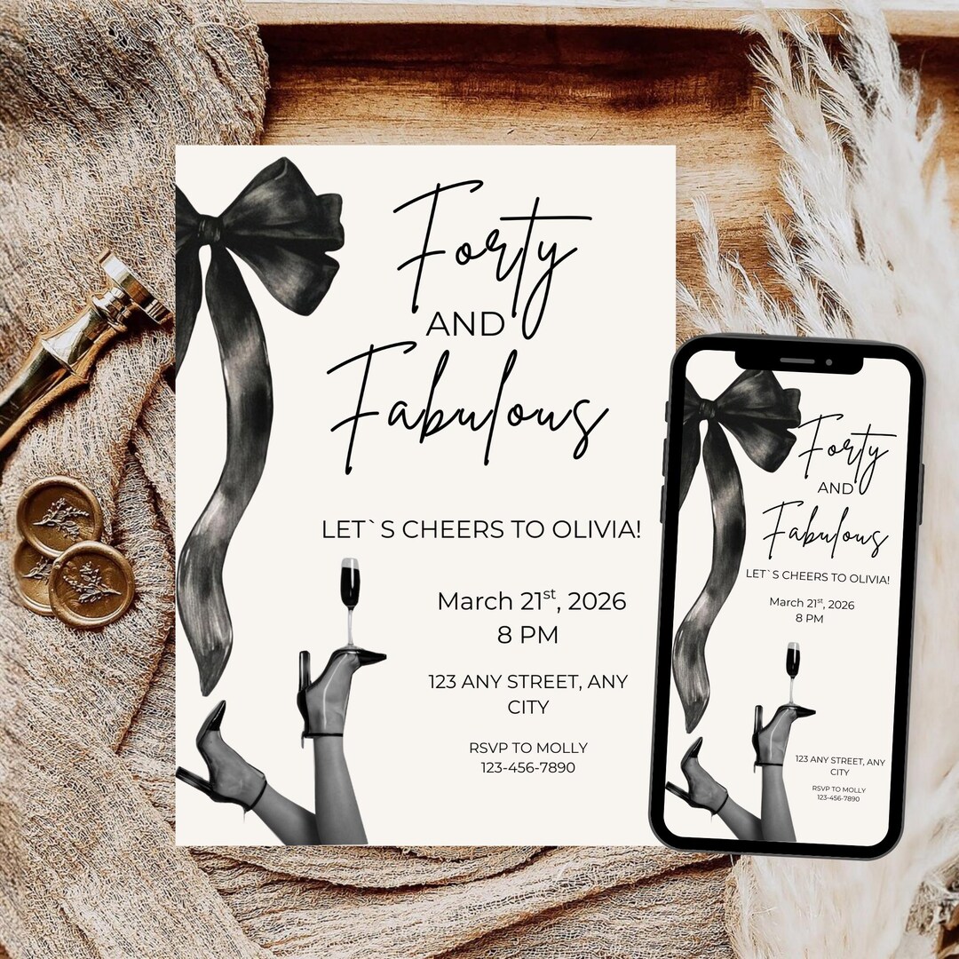 Editable 40th Birthday Invitation, Forty and Fabulous 40th Birthday ...