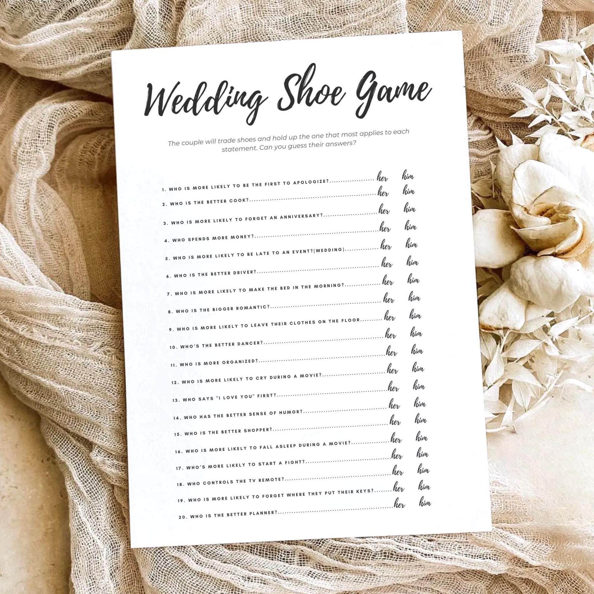 Editable Wedding Shoe Game Template, Bridal Shower Game, Engagement ...