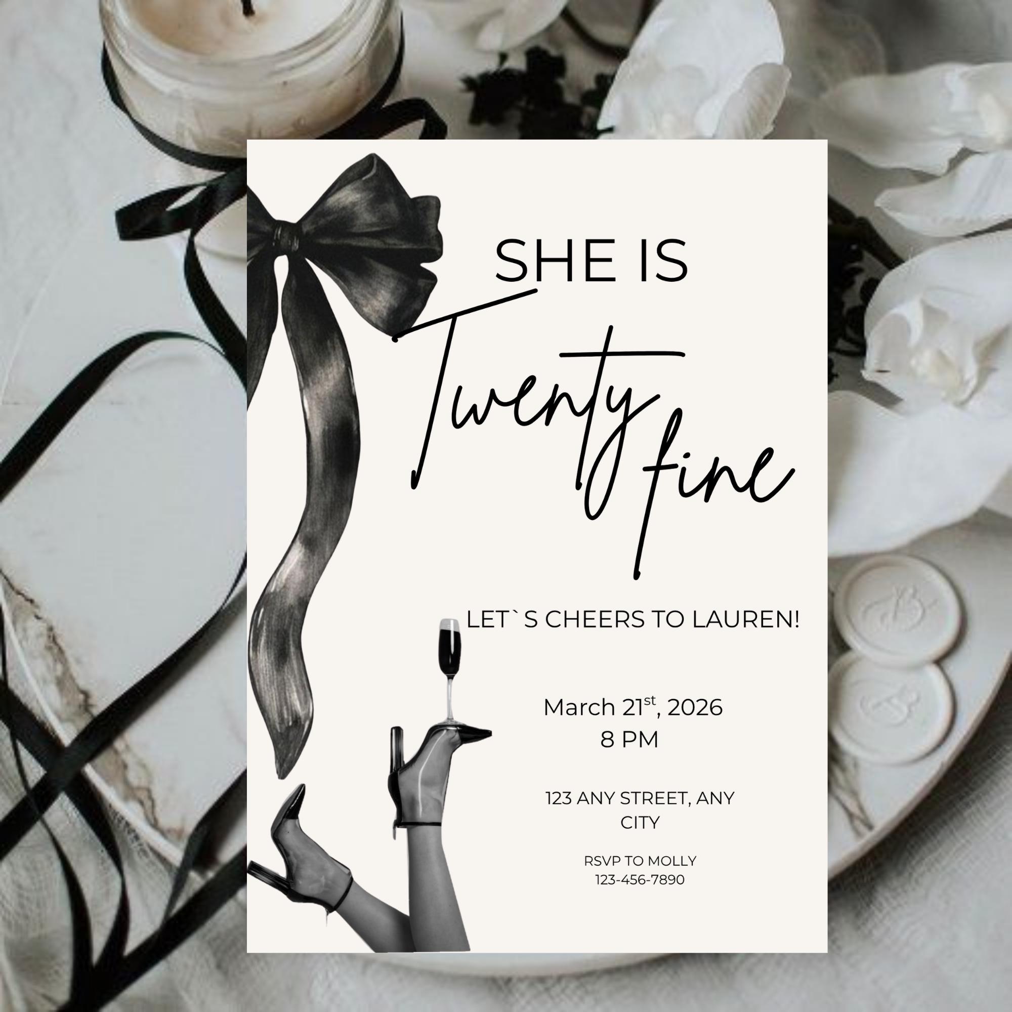 Twenty Fine Birthday Invitation Template | Modern Canva Invite (digital ...