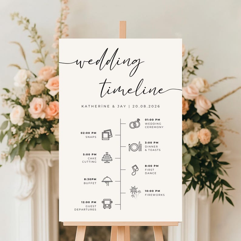 Modern Wedding Timeline Sign Template: Minimalist Order of Events ...