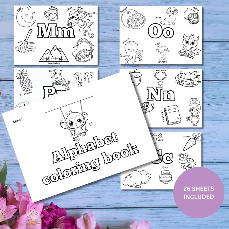 ABC Baby Shower Coloring Book, Digital Download, Educational Animal ...