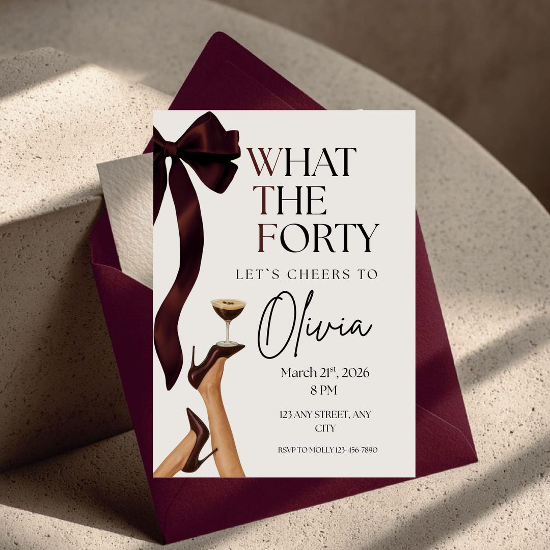 WTF - What the Forty 40th Birthday Invitation: Burgundy Bow 40 Birthday ...