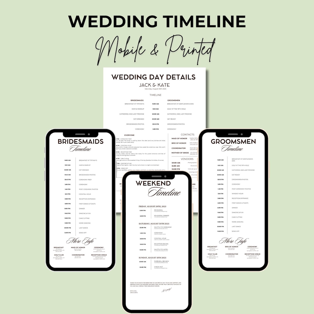 Mobile Wedding Day Timeline Template, Editable Wedding Timeline ...