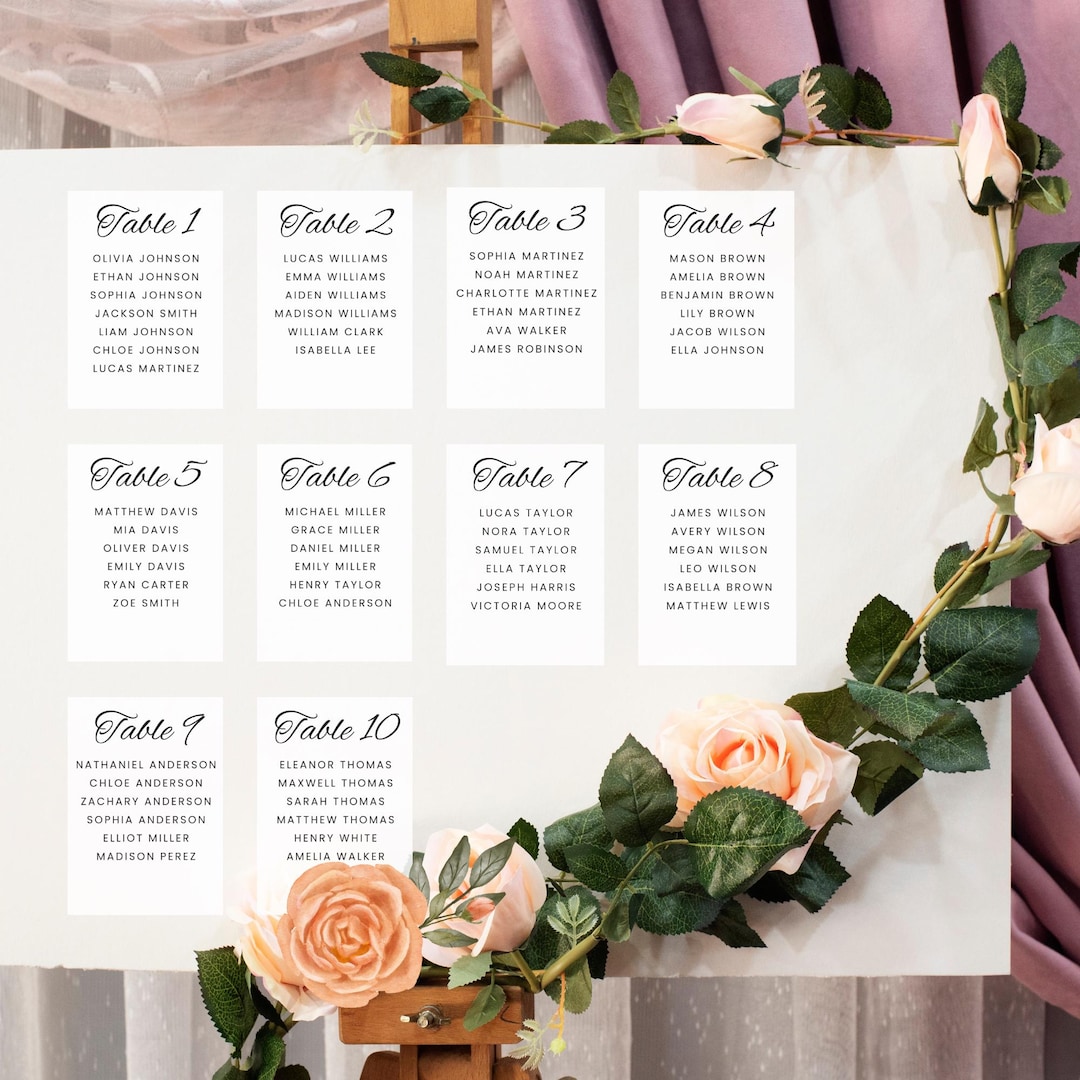 Seating Chart Cards Printable Wedding Table Numbers Seating Chart ...