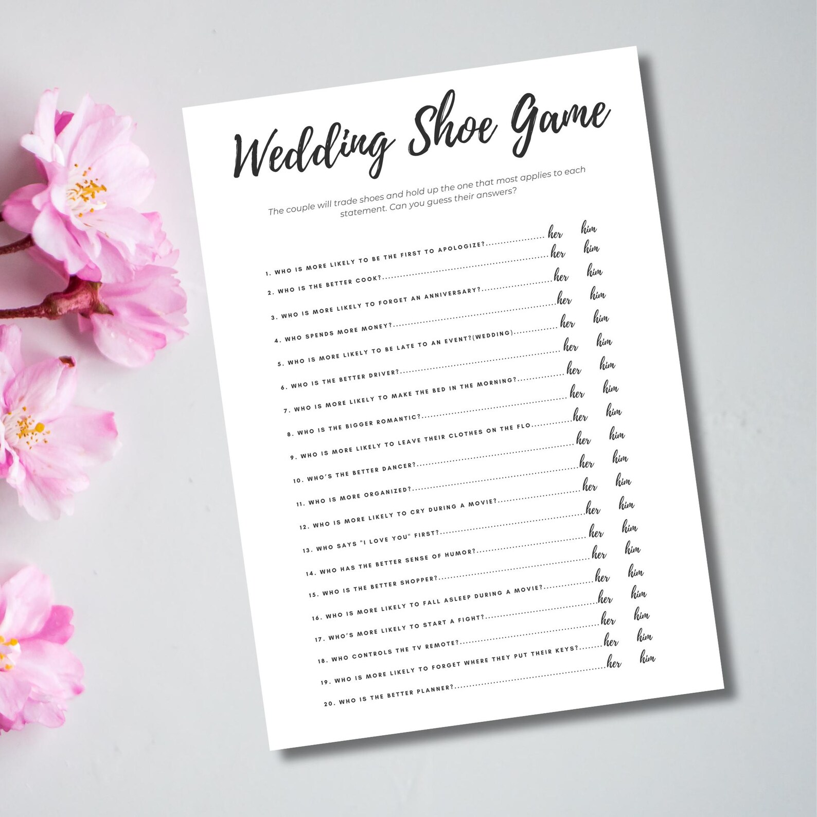 Wedding Shoe Game Template, Bridal Shower Games, Engagement Party Games ...