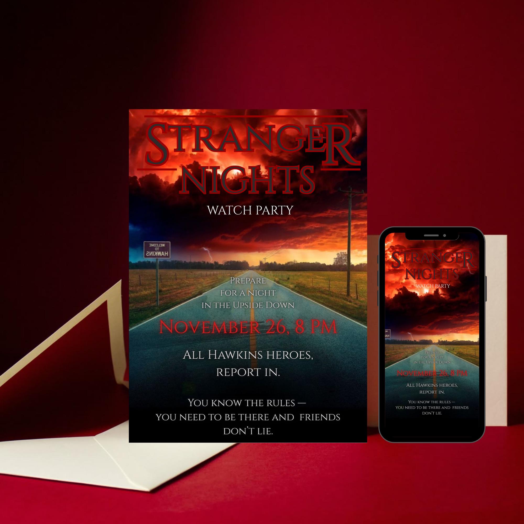 Stranger Things Watch Party Invitation: Retro 80s Design (mobile ...