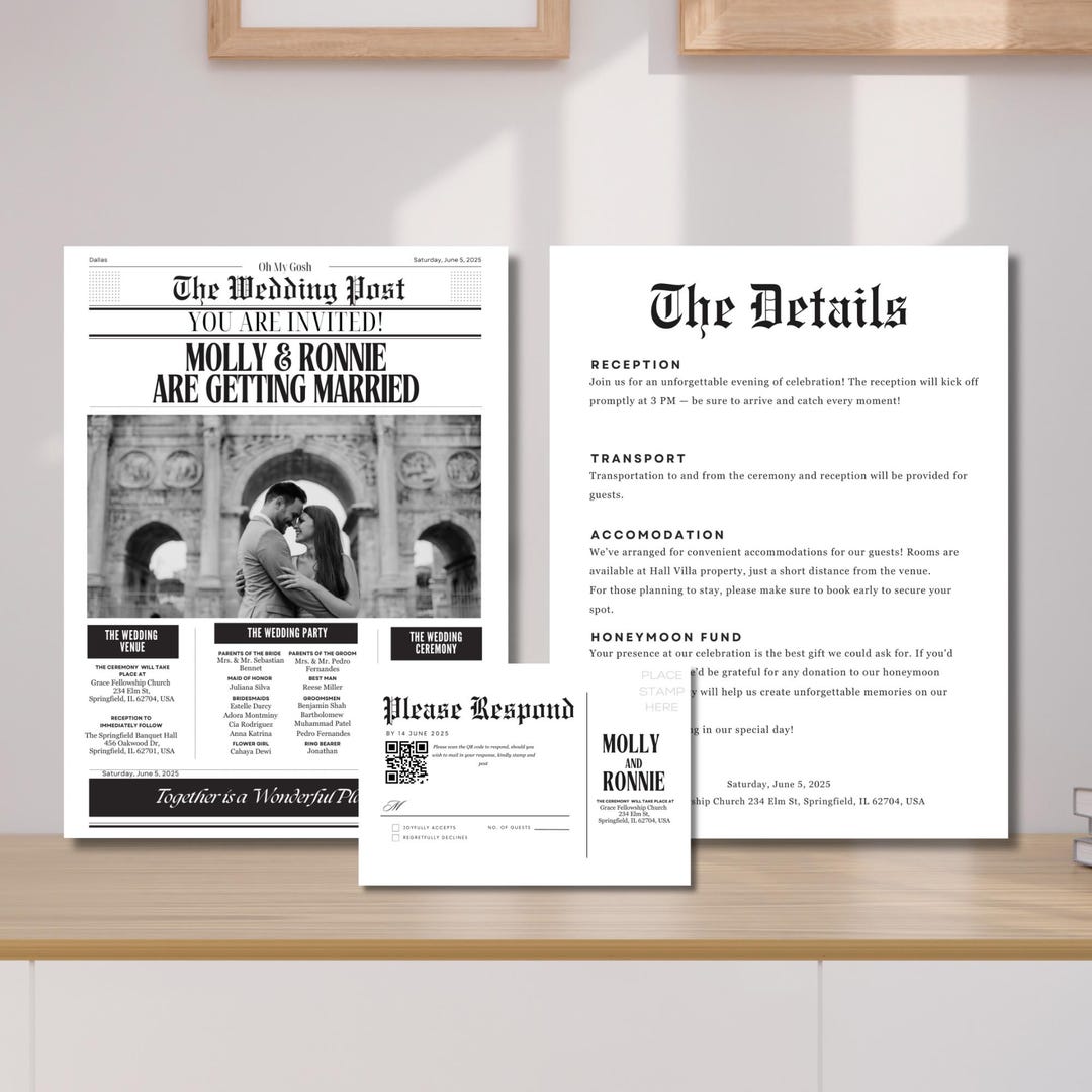 Wedding Newspaper Invitation Template, Editable Unique Wedding ...