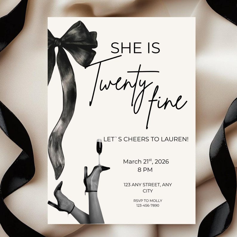 Twenty Fine Birthday Invitation Template | Modern Canva Invite (digital ...