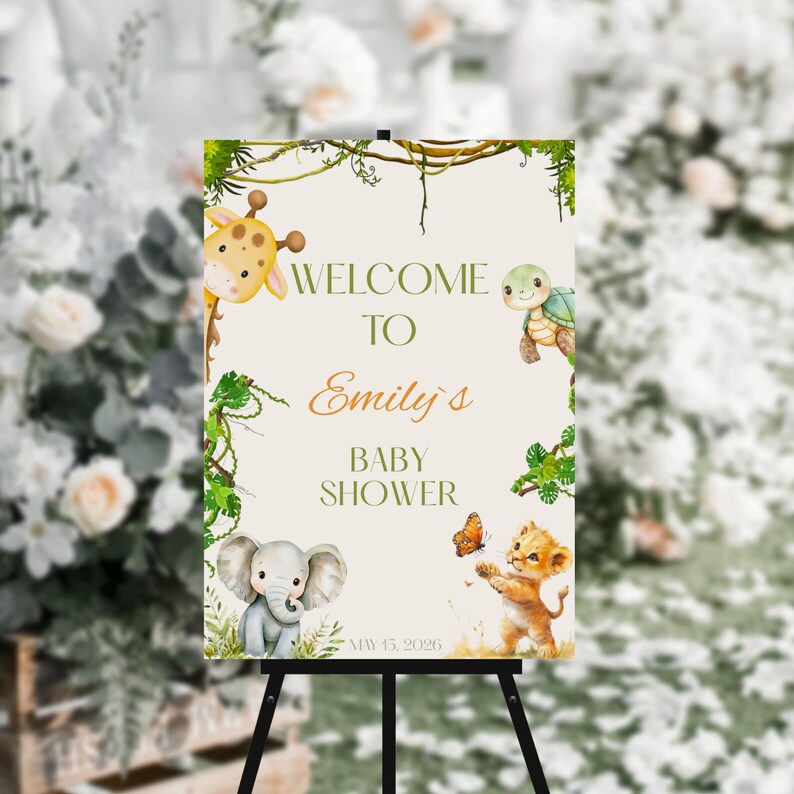 Editable Safari Baby Shower Welcome Sign, Jungle Animals (digital ...