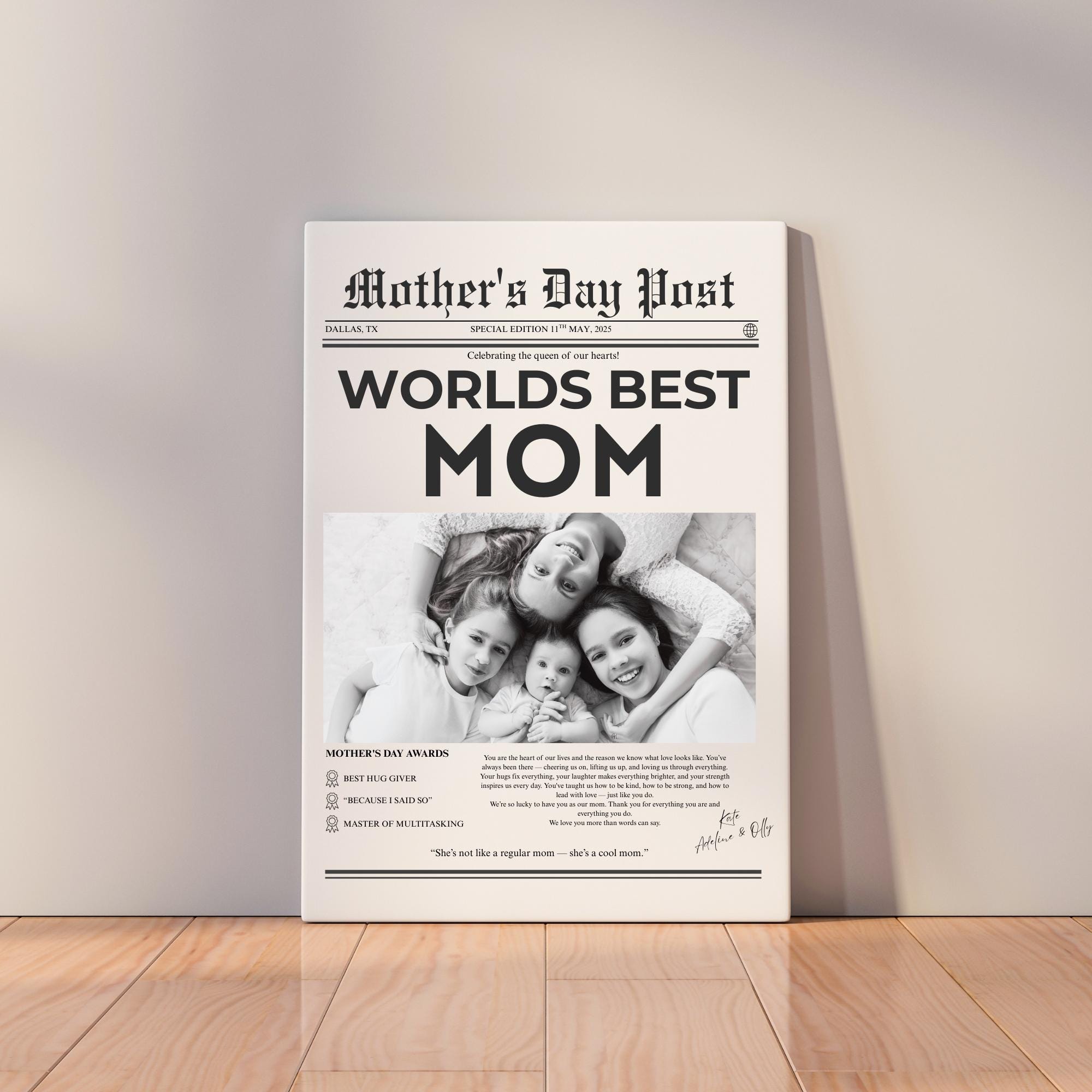 Mother's Day Newspaper Template: Personalized DIY Gift (canva) - Etsy