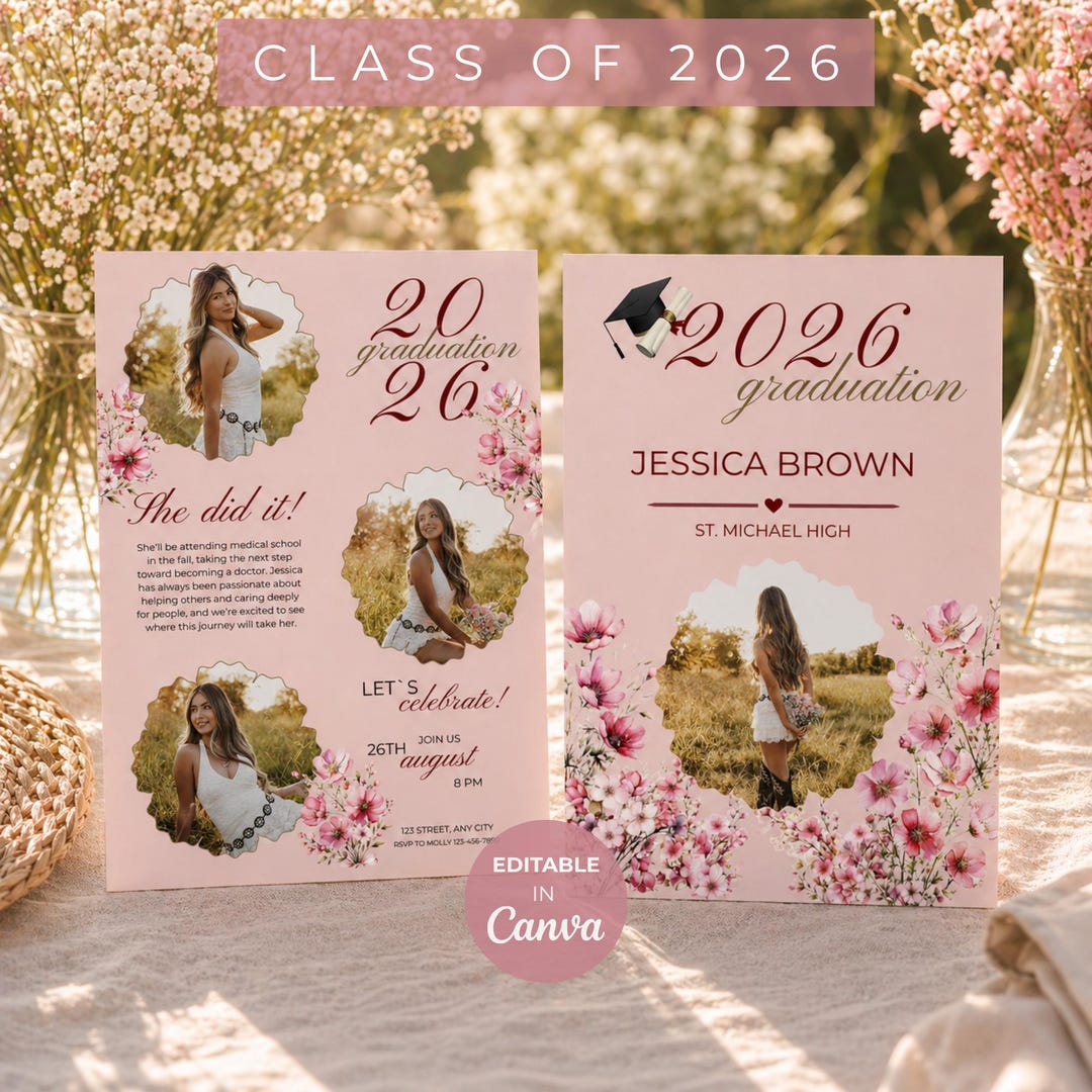 Editable Graduation Invitation Template, Photo Collage Grad ...